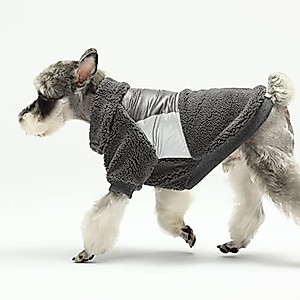Fitwarm Sherpa Dog Coat with Reflective Stripe, Dog Winter Clothes for Small Dogs, Turtleneck Pet Sweater, Cat Apparel, Grey, XL