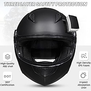 ILM Flip Up Full Face Modular Motorcycle Helmet for Adults Men Women Cascos para Motos Street Bike Motocross Helmet DOT 115(Matte Black,Medium)