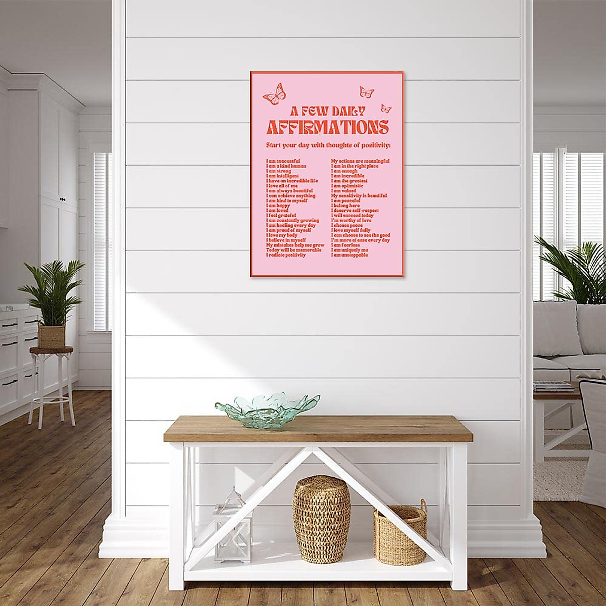 Lianxiaw Daily Affirmations Pink posters for room aesthetic，Trendy prints positive wall deco Vintage red butterfly poster.（12x16in Unframed）