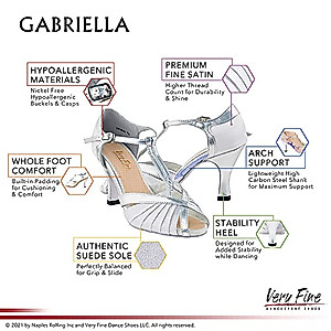 Very Fine Womens Dance Shoe Gabriella Bachata Swing Salsa Latin Ballroom White Satin and Silver 2.5" Heel 4.5 US