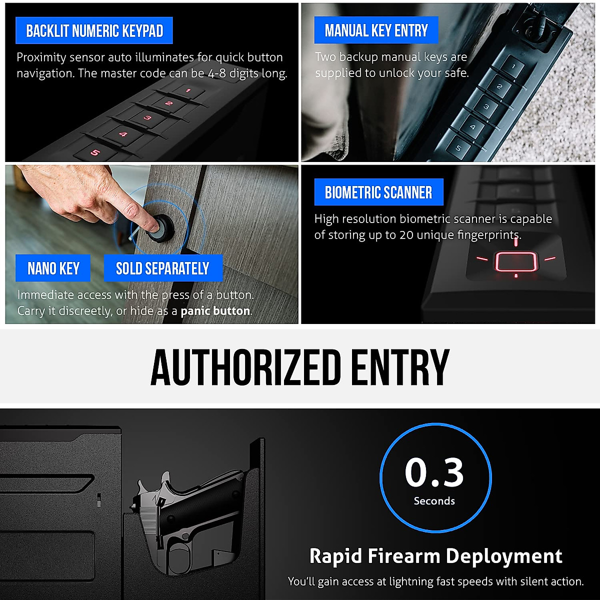 VAULTEK Slider Series Rugged Smart Handgun Safe Quick Auto-Open Sliding Door Pistol Safe with Rechargeable Li-ion Battery