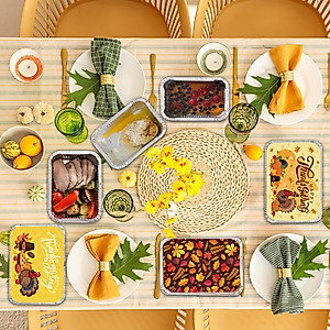 50Pcs Thanksgiving Take Home Containers Aluminum Food Containers with Lids Autumn Leftover Disposable Fall Hosting Essentials Party Favor Baking Cake Pans for Cooking,Heating,Roasting,BBQ 7.3x5.3 Inch