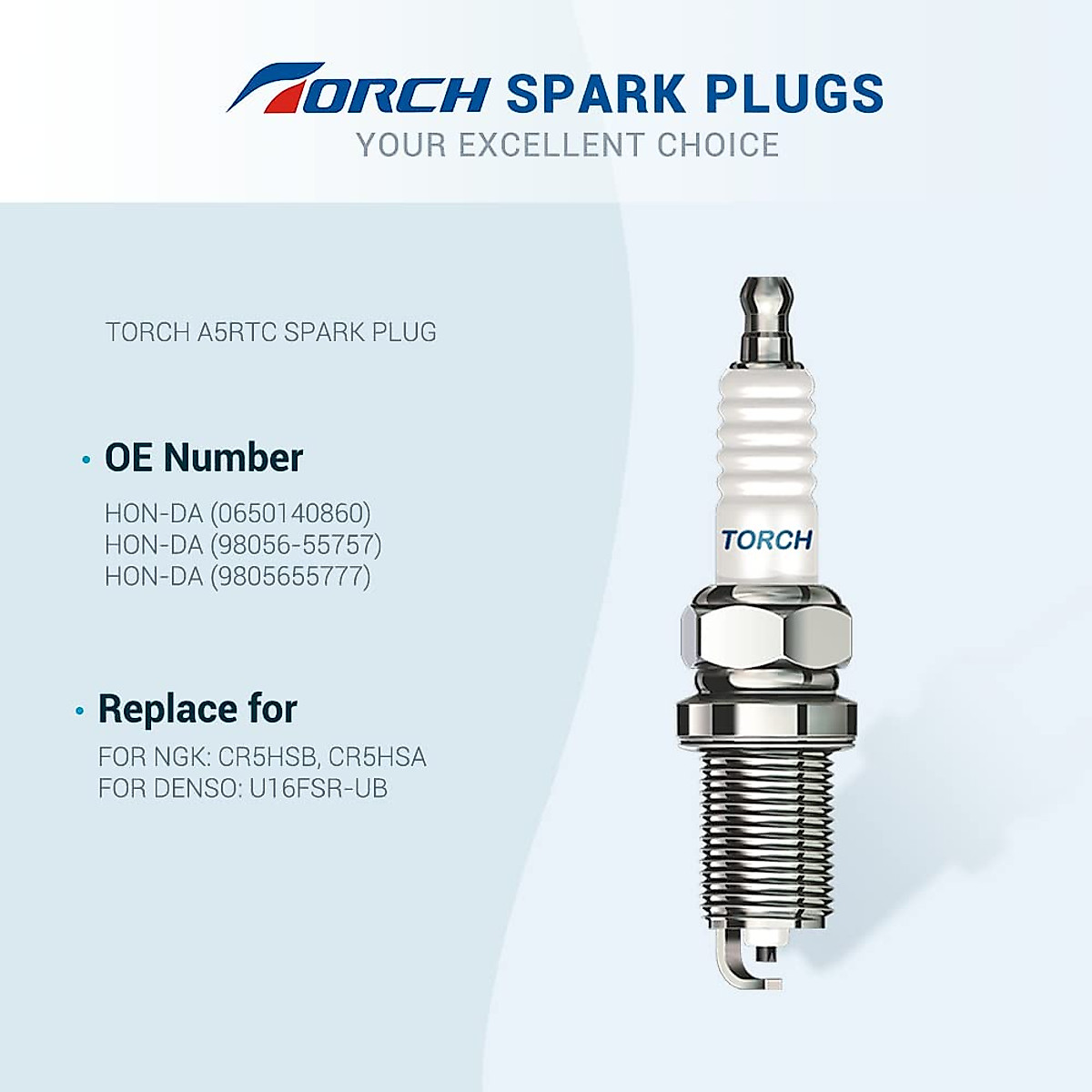 2PK TORCH A5RTC Spark plug Replace for NGK 6535/CR5HSB Spark plug, for Brisk NAR17 Spark plug, for Brisk NAR17C Spark plug, for Champion 808/Z9Y Spark plug, for Honda GX31 GX100 GXH50, OEM