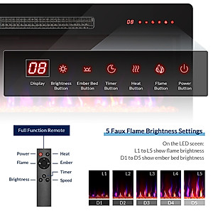 BELLEZE 42" Electric Fireplace Heater, 1400 W Recessed & Wall Mounted Electric Fireplace with Remote Control, Heater with Adjustable Flame Color and Brightness, Timer, Touch Screen