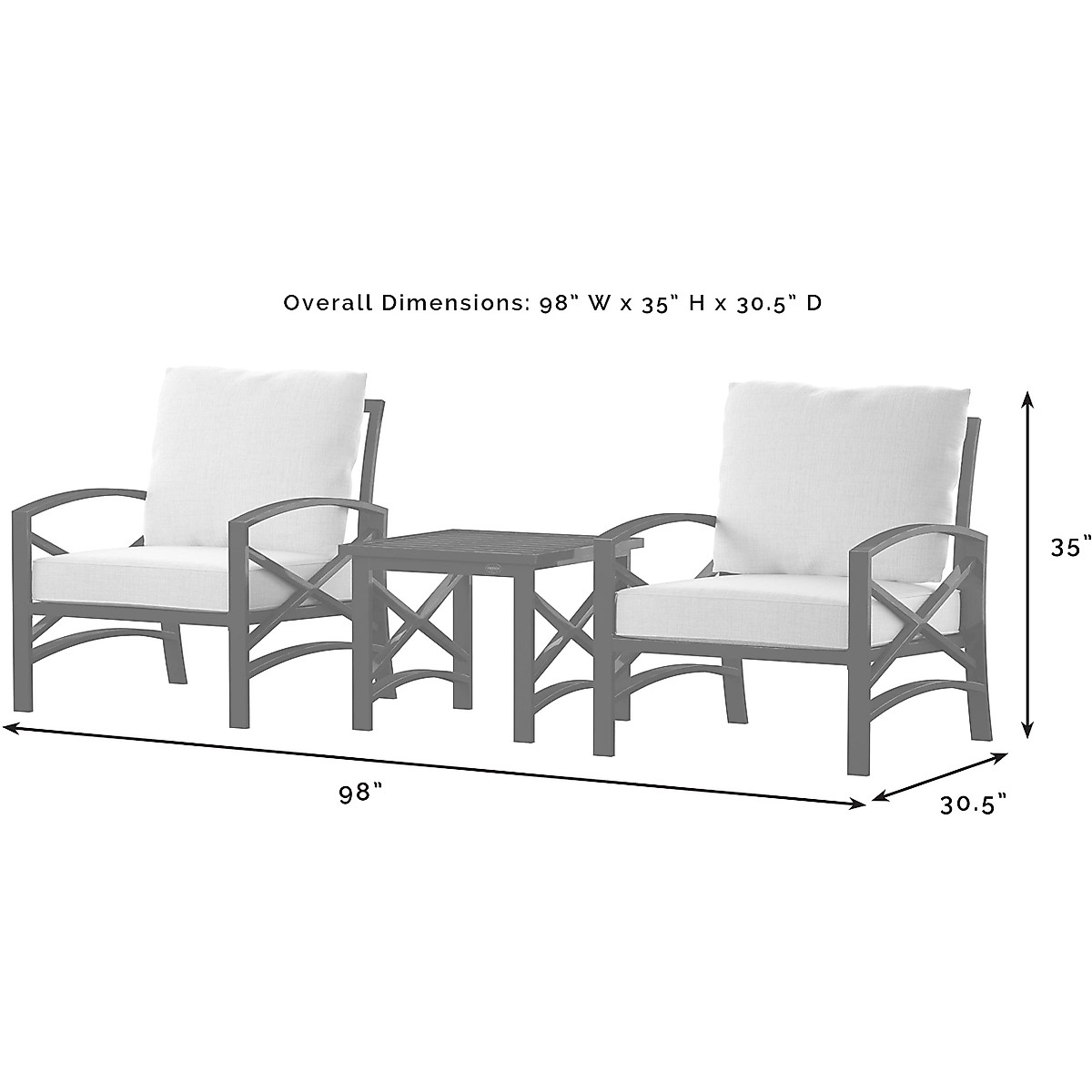 Crosley Furniture Kaplan 3-Piece Outdoor Chair and Side Table Set, Patio Conversation Sets for Porch, Deck, Oiled Bronze with Mist Cushions
