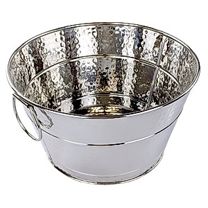 BREKX Stainless Steel Ice Bucket Round - Leak-Resistant Champagne Bucket - Hammered Drink Cooler for Parties - 15 Quarts - Metal Gift Basket for Wedding, Anniversary, or Housewarming