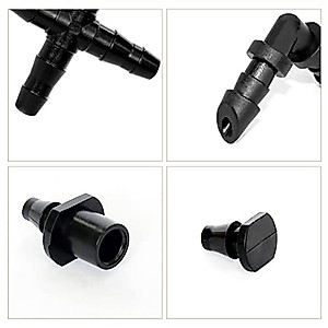 Irrigation Fittings Kit Drip Barbed Tubing Connectors for 1/4 Inch Tube, Flower Pot Garden Lawn 280 Pcs ( Elbows, End Plug, Straight Barbs, Tees, 4-Way Coupling (1/4" Irrigation Fittings Kit, Black)