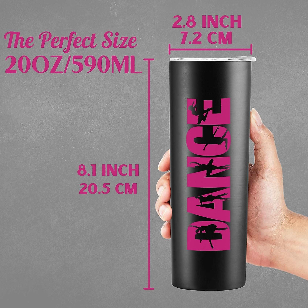 Onebttl Dancer Gifts for Girls, Teens, Her - Dance - 20oz/590ml Stainless Steel Insulated Tumbler with Straw, Lid - Dance Themed Recital Gifts for Women - (Black)
