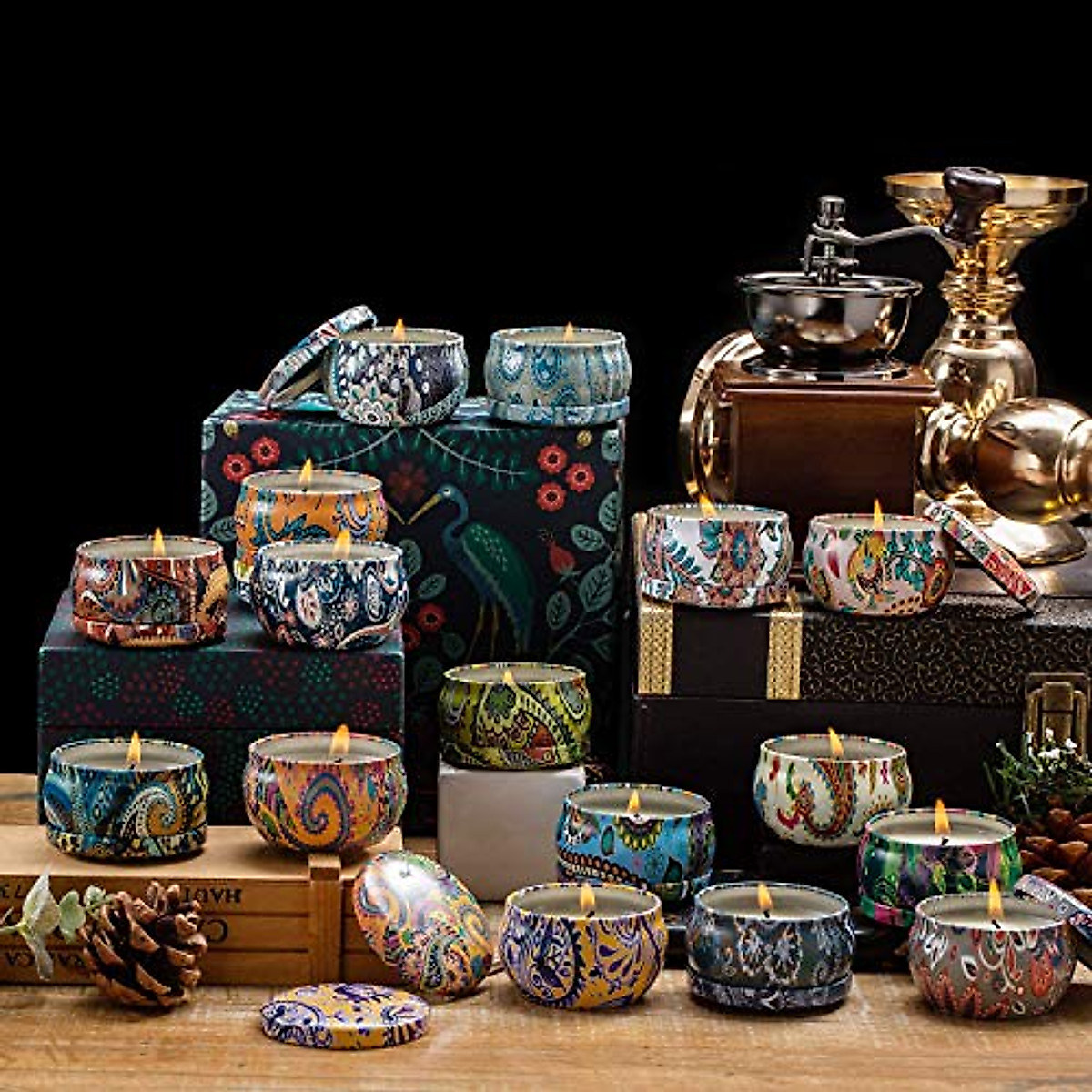 YIHANG Scented Candles Gift Set Soy Wax Tin Candles, Natural Fragrance Candles for Stress Relief and Aromatherapy Candles - 16 X 2.5 Ounce