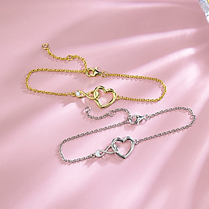 FANCIME Infinity Love Heart Bracelet 925 Sterling Silver Gold Plated Cubic Zirconia CZ Diamond Dainty Fine Jewelry Anniversary Birthday Christmas Gifts for Women Mom, Chain 6.7"+1.2"