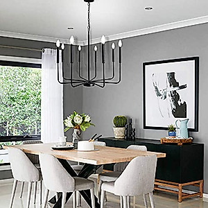 MRHYSWD Matte Black Chandelier 8 Light Modern Farmhouse Chandelier Industrial Pendant Light Fixtures Ceiling Hanging Candle Chandeliers for Dining Room Chandelier Over Table Kitchen Living Room Foyer