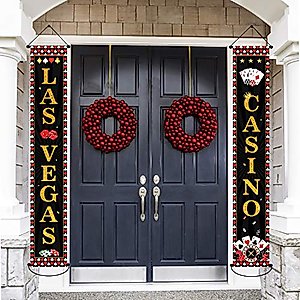 Las Vegas Party Banner Casino Night Party Decorations Welcome Porch Door Sign for Las Vegas Themed Birthday Baby Shower Decorations(Black)