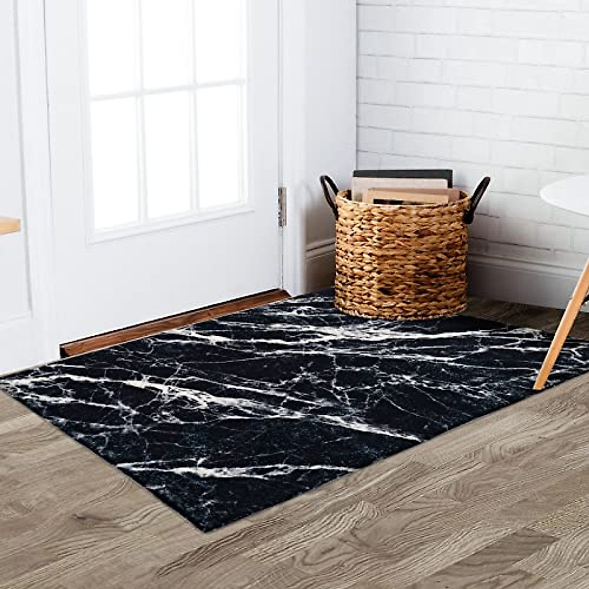 Carvapet Non-Slip Small Area Rug Ultra Soft Super Cozy Velvet Accent Throw Rug Runner Marble Design Modern Home Decor Rugs and Mats for Entryway Kitchen Laundry Bathroom, Black & White, 20"x32"