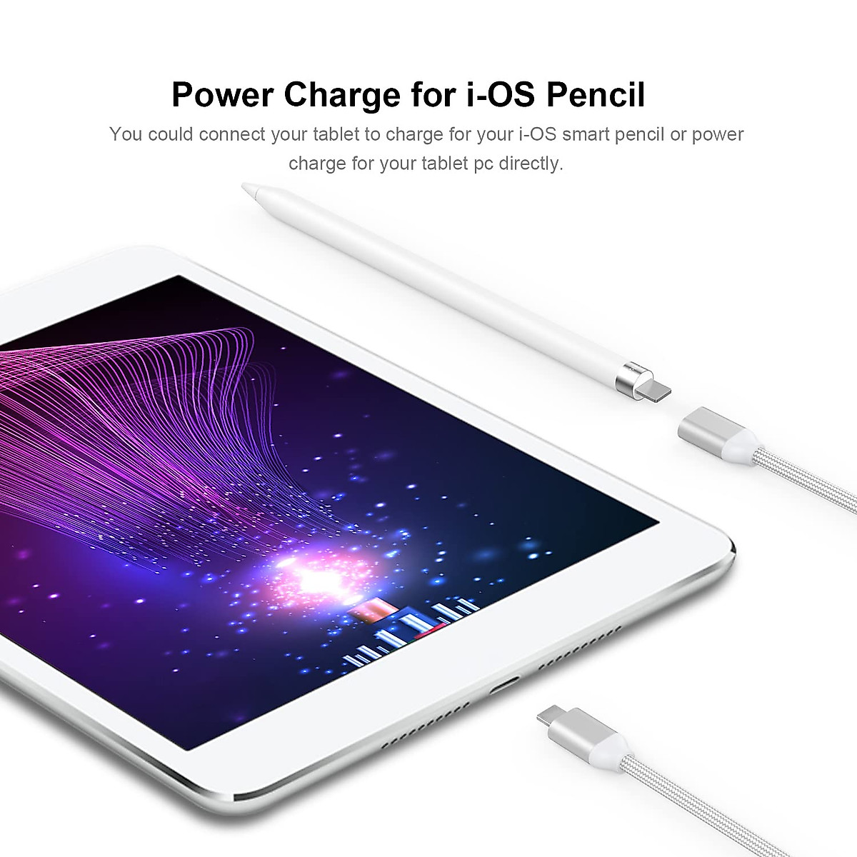 EMATETEK Braided i-Phone Extension Cable Pass Video Audio Music Photo Data, Charge. 1PCS 3.3Feet Male to Female i-Phone Extender Cord Made of Sliver Aluminum & White Braided.(3.3Feet)