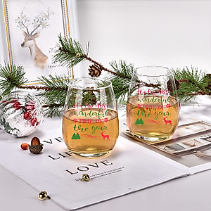 Futtumy It's the Most Wonderful Time of the Year Stemless Wine Glass 15oz, Unique Christmas Wine Glass for Men Women Mom Dad Wife Husband Friend on Christmas Birthday Wedding, Set of 2