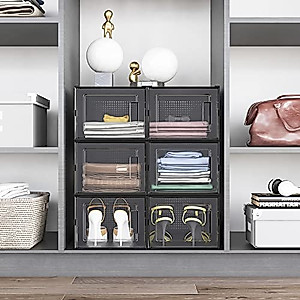 mupera Black Shoe Storage Box - 12 Pack Upgrade X-Large Stackable Plastic Shoe Organizers Boxes, Clear Shoe Storage Bin with Lid, Foldable Shoe Container Box for Sneaker Display, Fit up to US Size 14