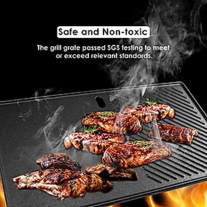 Uniflasy Cast Iron Reversible Grill Stove Top Griddle Pan 16 7/8" Skillet Flat Pan, Cast Iron Grll Griddle Plate for Charbroil 463420508 463420509 Gas Grills Replacement Parts, Cookware Accessories