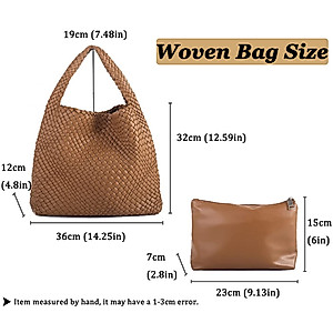 Doxwater Women Vegan Leather Hand Woven Tote Handbag Large Capacity Shoulder Top-handle Bag All-Match Underarm Bag with Purse