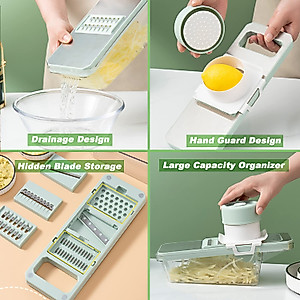 Suuker Mandoline Slicer for Kitchen, Cheese Grater Vegetable Spiralizer and Veggie Slicer for Cooking, Food Slicer, Kitchen Gadgets Organizer Included (6 in 1, Green)