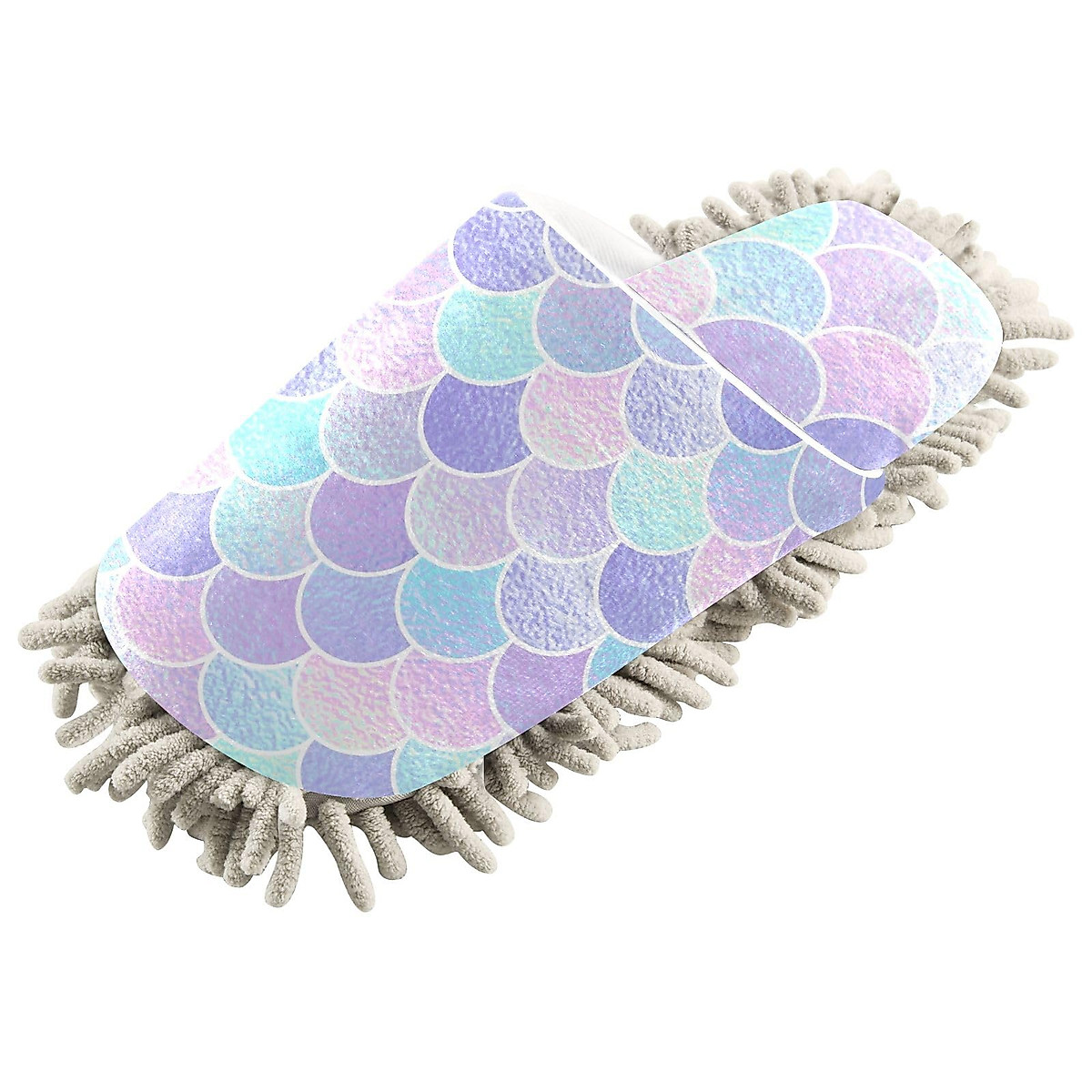 FLildon Microfiber Cleaning Slippers Mermaid Scale Washable Mop Shoes Slipper for Men/Women House Floor Dust Cleaner, Size L