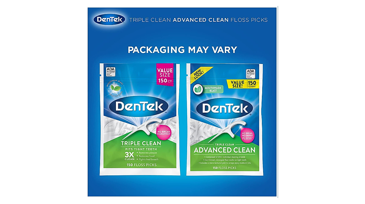 Dentek Triple Clean Floss Picks with Fluoride Coating - 150-Count Pack