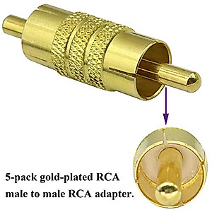 AAOTOKK RCA Coupler Connector Gold Plated RCA Male to Male RCA Adapter Extension AV/TV Audio Video Cable Metal Connector (5 Pack)