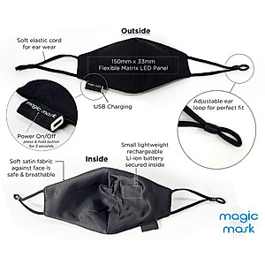 Magic Mask LED Lighted Face Mask, Smart Face Cover, Digital Programmable Lights, Bluetooth App Controlled, Wireless, Adults, Men, Women