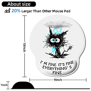 Upgrade Mouse Pad with Wrist Rest, Funny Black Cat Ergonomic Gaming Gel Mouse Pad with Wrist Support, Computer Mousepad for Desk Home Office Laptop, Pain Relief, Non-Slip PU Base