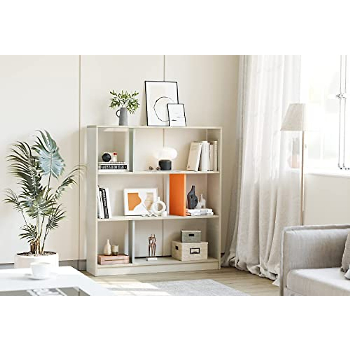 CubiCubi 3 Tier Bookcase, Small Bookshelf with Storage and Display Cabinet, Open Book Shelf for Office, Living Room,Bedroom, Light Grey