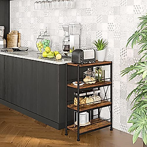 4 Tier Storage Shelves Small Narrow Shelf Unit Metal Shelves Shelf Free Standing Shelf Organisers Modern Shelf Ladder Shelf Bookshelf for Bathroom Kitchen Bedroom Hallway Steel & Wooden Black & Brown