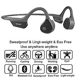 Bone Conduction Headphones Bluetooth 5.0,Wireless Open Ear Headphones with Built-in Mic,Sweatproof Sports Headset for Running and Workouts (Black-Gray)