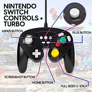 TalkWorks Wired GameCube Controller - Gaming Controller Compatible with Nintendo Switch - USB-A Connection - Nintendo Switch Controls And Turbo Function - 9ft Cable - Black