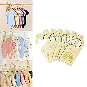 7 Pieces Baby Closet Size Divider Wooden Baby Closet Organizers Hanging Closet Dividers from Newborn Infant to 24 Months for Home Nursery Baby Clothes