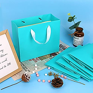 Uceoo Teal Gift Bags Medium Size Teal Gift Bags Turquoise Paper Bags with Handles 24 Pack 8.7 x 3.9 x 7.1" Kraft Bags with Handles Paper Gift Bags Kraft Paper Bags Kraft Paper Shopping Bags Wrapping Bags for Shopping,Grocery,Merchandise,Wedding,Birthdays,