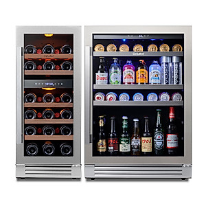 Ca'Lefort Wine Beverage Refrigerator - 39 Inch 34-65°F Drink Fridge Glass Door, 3 LED Beverage Cooler Built-in or Freestanding, Holds 180 Cans and 28 Bottles (24'' & 15" Bundle)