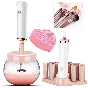 Makeup Brush Cleaner and Dryer Machine, YOYEWA Electric Cosmetic Automatic Brush Spinner with 8 Size Rubber Collars, Wash and Dry in Seconds, Deep Cleaner Solution Kit for Makeup Brushes