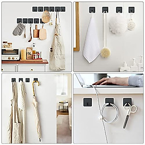VIS'V Adhesive Hooks, Black Self Adhesive Shower Wall Hooks Waterproof Stainless Steel Stick on Hooks Heavy Duty Kitchen Bathroom Sticky Hooks for Towel Loofah Key Cup Hat Coat - 4 Pcs
