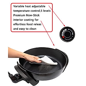 Nonstick Extra Deep Electric Skillet - With Lid With Steam Vent (12 Inch)