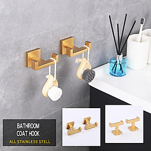 GERZWY Bathroom Double Towel Hook Gold Stainless Steel Wall Mounted Coat/Robe Clothes Hook for Bath Kitchen 2 Pack