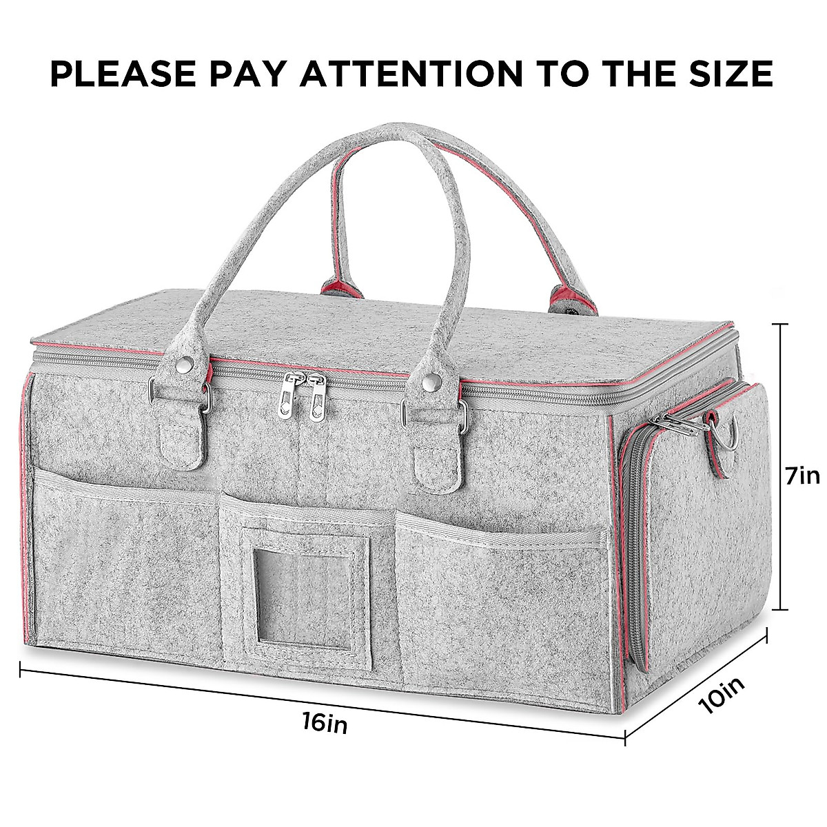 HBlife Baby Diaper Caddy Organizer, Nursery Storage Bin, 16" x 10" x 7" Large Portable Basket Shower Gift Newborn Essentials Baby Registry Must Haves Items-Pink