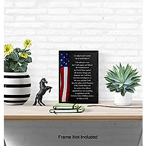 Military Oath of Enlistment - Patriotic American Flag Wall Art Decor, Decoration - Gift for Soldiers, Army, Navy, Air Force, Marines, Coast Guard, Veterans, Vets - Poster Print - 8x10 Photo
