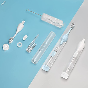 FSEN Portable Travel Toothbrush， 3 in 1 with Travel Case and Extra Soft Bristles and Built-in Refillable Toothpaste Tube kit,Camping Travel Essential Accessories