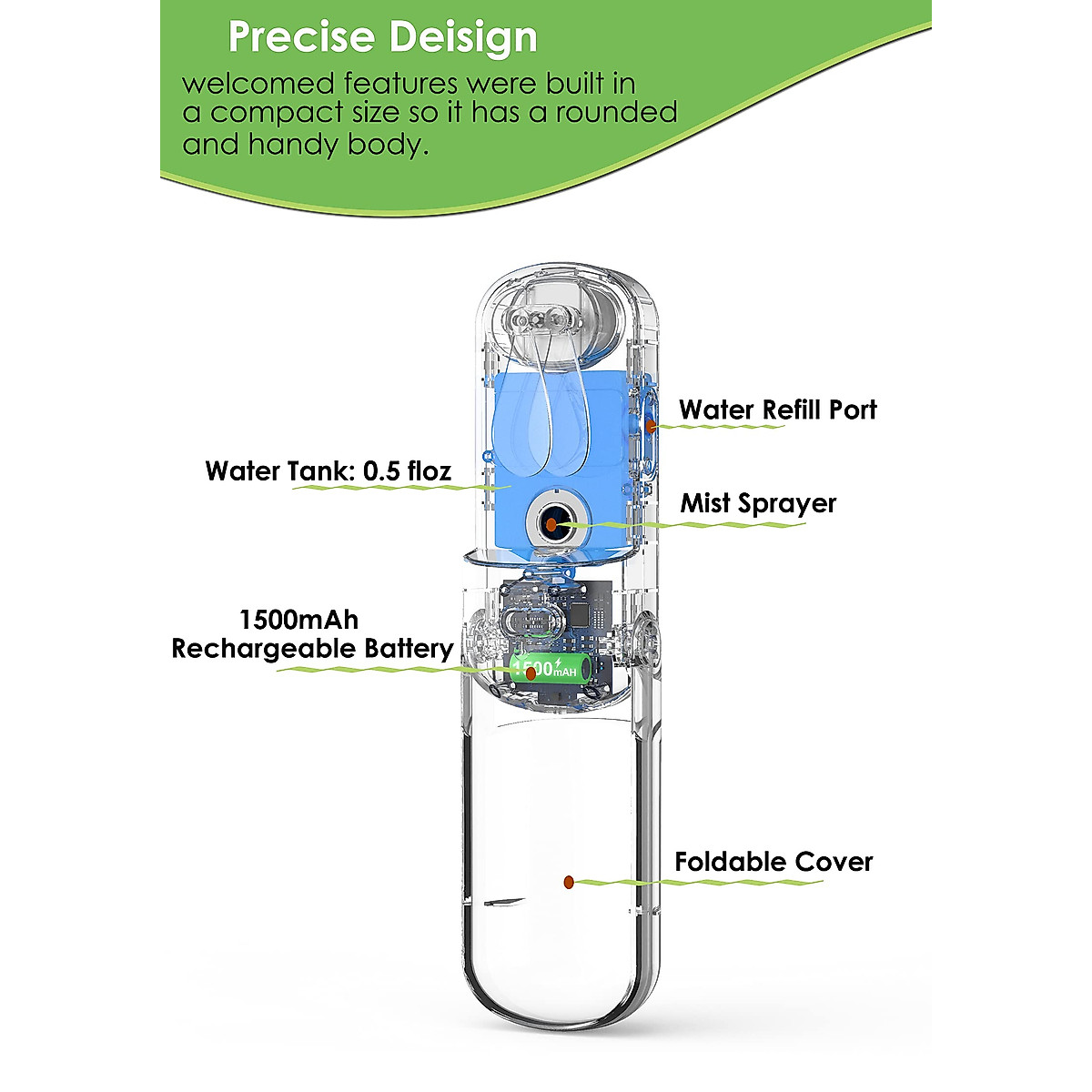 HonHey Handheld Fan Misting Fan, 3 in 1 Hand Fan, Portable, Foldable Personal Mini Fan with Rechargeable Battery Operated and 3 Adjustable Speed[6-13-20 Working Hours] for Girls Women Travelling