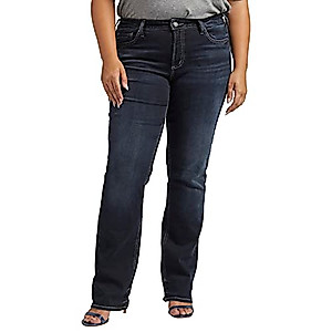 Silver Jeans Co. Women's Plus Size Suki Mid Rise Curvy Fit Slim Bootcut Jeans, Dark Wash COO411, 14W x 35L