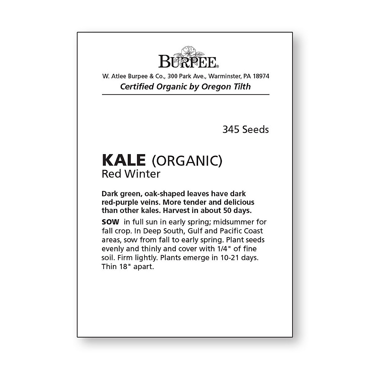 Burpee Red Winter Kale Seeds 345 seeds