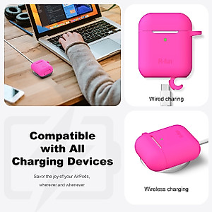 R-fun Compatible with AirPods Case Cover, Soft Silicone Protective Cover with Keychain for Women Men Compatible with Apple AirPods 2nd 1st Generation Charging Case, Front LED Visible,Rose Pink