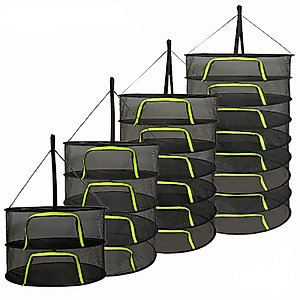 Layers Drying Net for Herbs Hanging Basket Folding Dry Rack Herb Drying Net Dryer Bag Mesh for Flowers Buds Plants Organizer (2 Tiers)