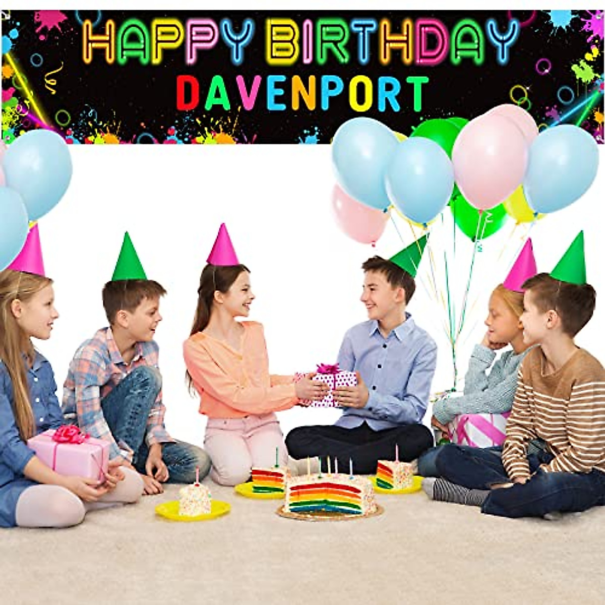 Pajean Customize Personalized Glow in The Dark Birthday Backdrop Custom Neon Banner Happy Birthday Party Decorations Make Your Own Glow Banner DIY Colorful Graffiti Banner Birthday Party Decor