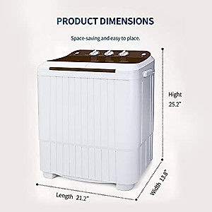 Portable Washing Machine, Anpuce Compact Twin Tub Washer 11Lbs Washer and 5.5 Lbs Spinner Mini Laundry Compact Washer Combo with Gravity Drain for Apartment, Dorms, RVs, Camping and More, White&Brown