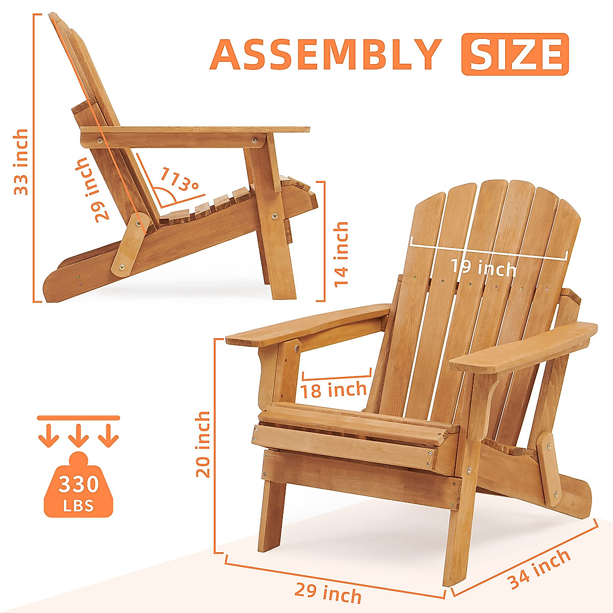 Oversize Wooden Folding Adirondack Chair, Half Pre-Assembled Wood Lounge Chair for Outdoor Patio Garden Lawn Backyard Deck Pool Beach Firepit